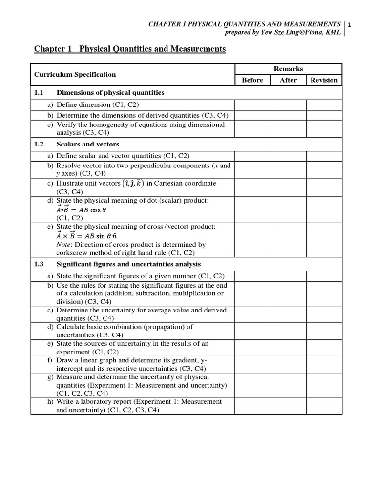 Chapter 1 Physical Quantities and Measurements | PDF | Significant Figures | Euclidean Vector