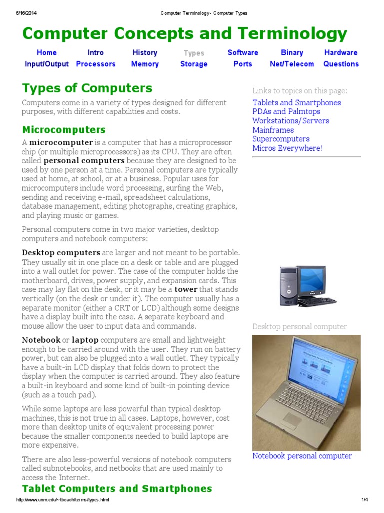 Computer Terminology - Computer Types | PDF | Personal Digital ...