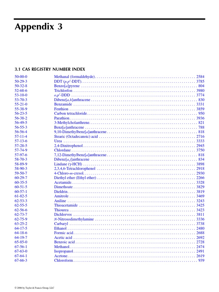 Appendix 3: 3.1 Cas Registry Number Index | Download Free PDF ...