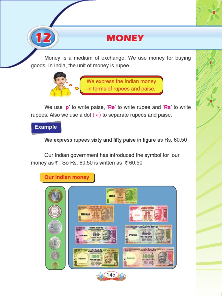 Money: We Express The Indian Money in Terms of Rupees and Paise | PDF ...