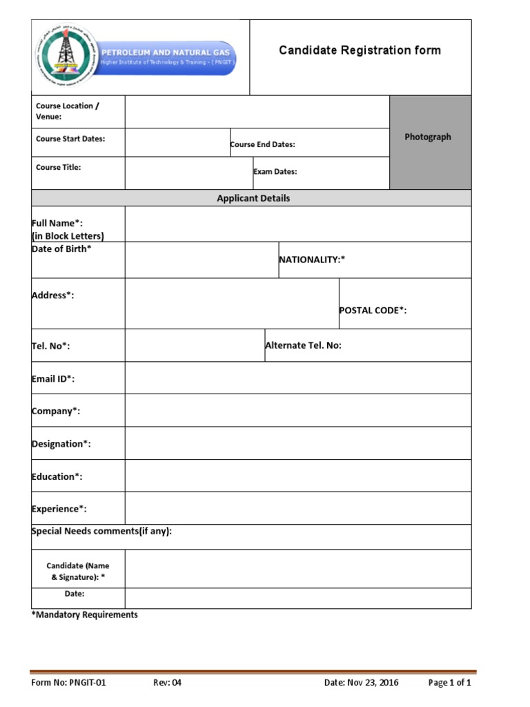 PNGIT - Applicant Registration Form PDF | PDF