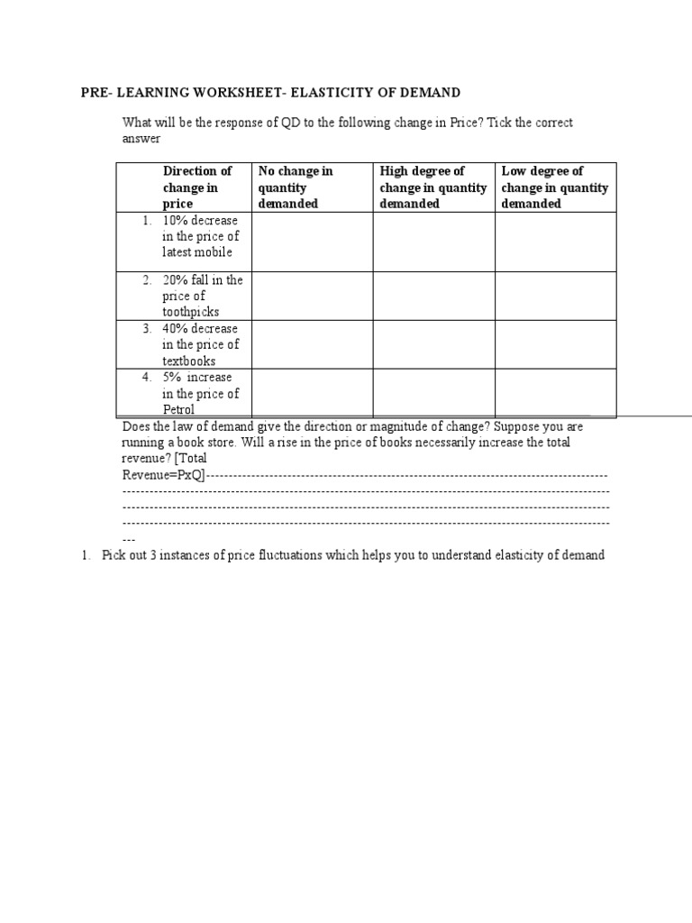 Elasticity of Demand Worksheet | PDF | Demand | Price Elasticity Of Demand