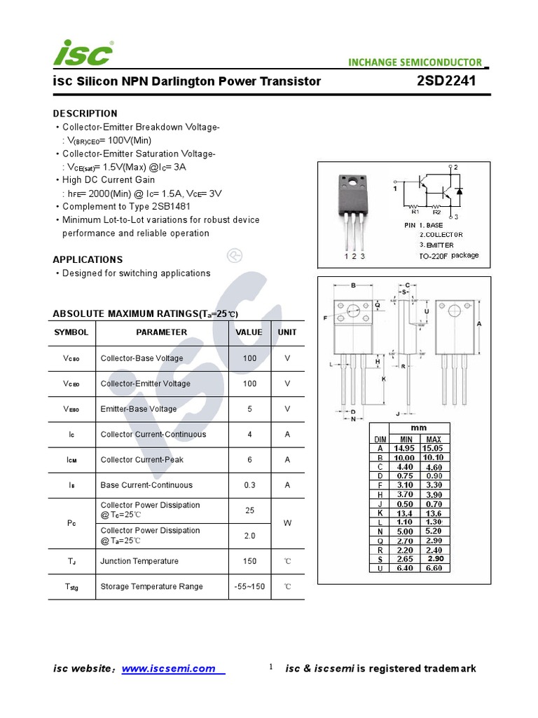 Data Transistor 2241 | Download Free PDF | Bipolar Junction Transistor ...