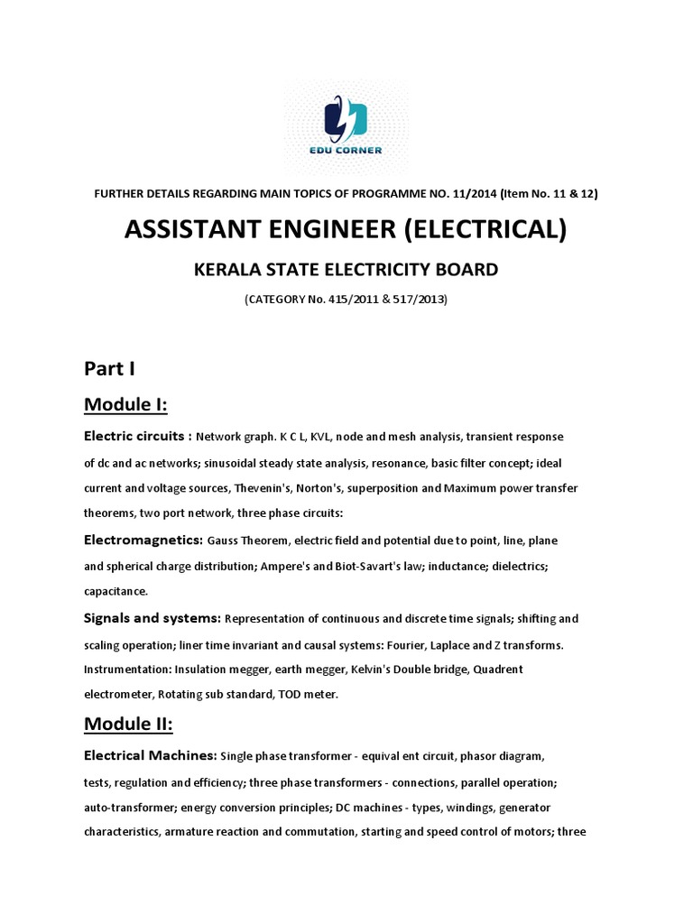 Kseb Ae Syllabus | PDF | Electric Motor | Transformer