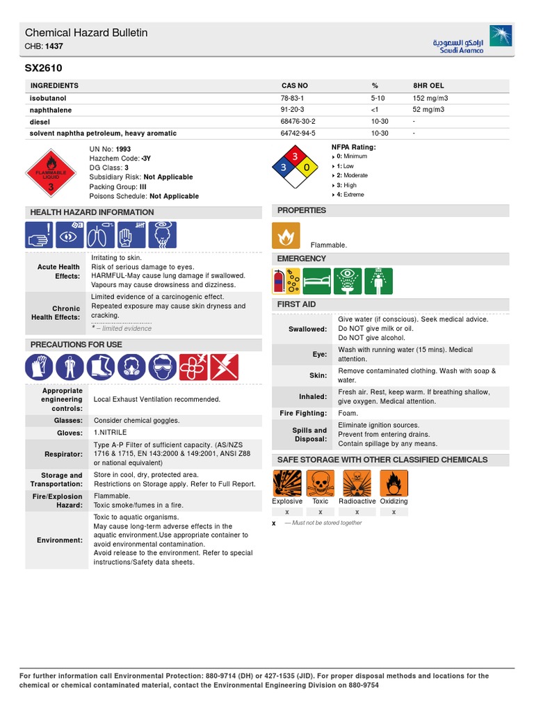 Chemical Hazard Bulletin: Health Hazard Information Properties | PDF ...