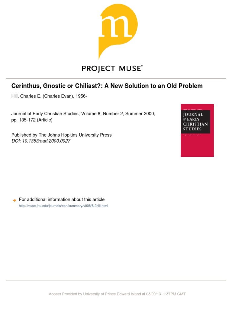 Hill, Charles E. Cerinthus, Gnostic or Chiliast?: A New Solution To An ...