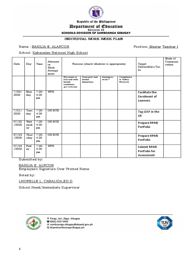 Individual Work Week Plan | Download Free PDF | Business