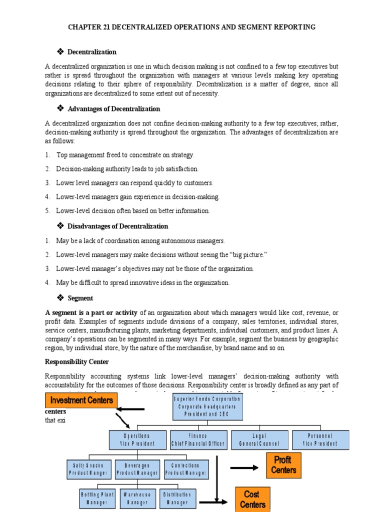 21decentralized Operations And Segment Reporting Pdf Return On Investment Expense