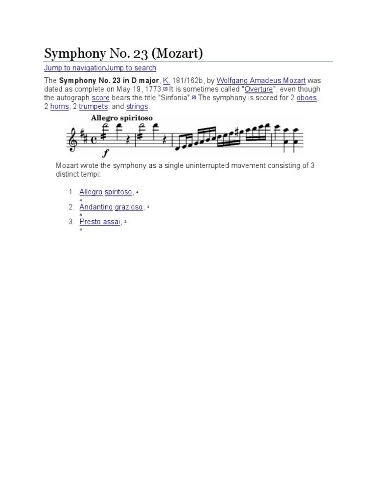 Mozart's Symphony No. 23: A Single Movement Work Featuring Three ...