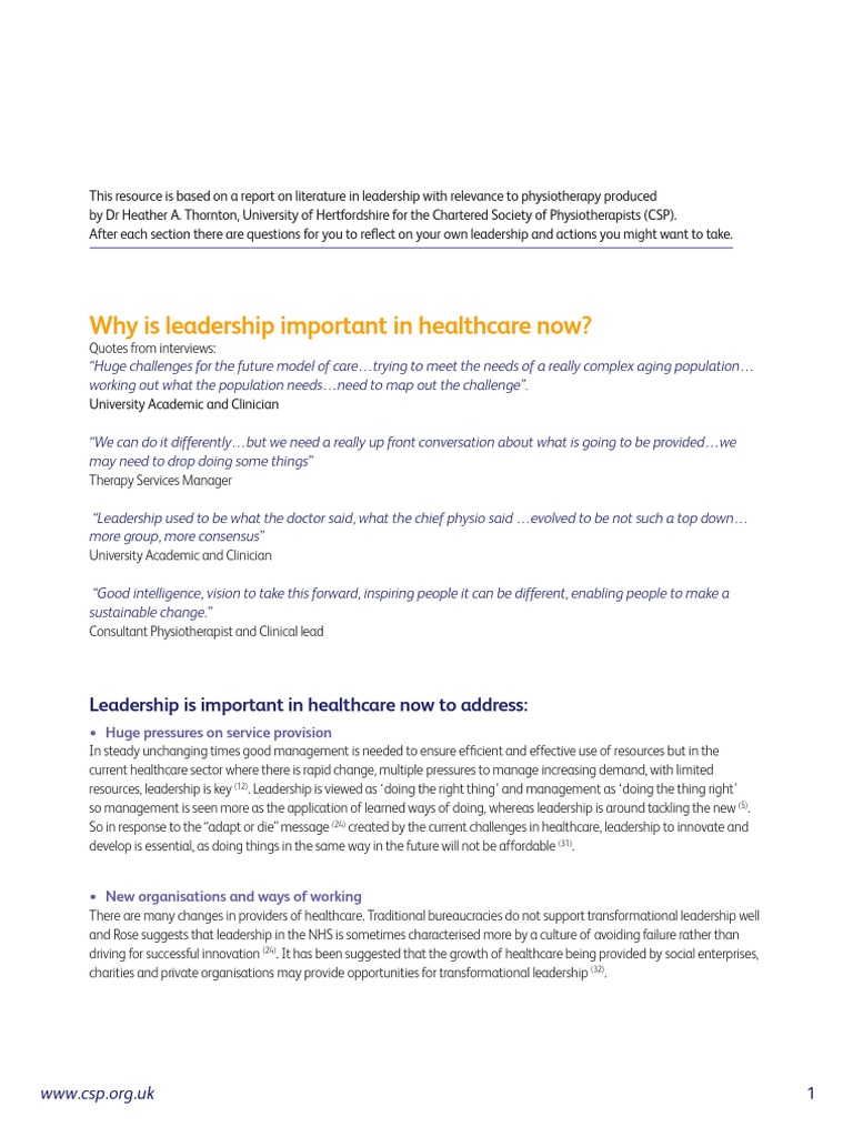 Leadership in Healthcare: A Resource on Physiotherapy Leadership and ...
