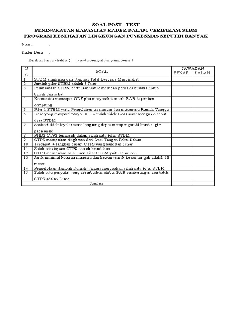 Verifikasi STBM dan CTPS Kader Kesehatan | PDF | Ilmu Sosial ...