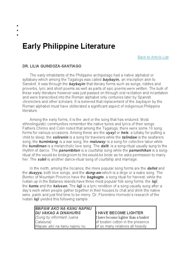 Early Philippine Literature | PDF | Philippines | Poetry