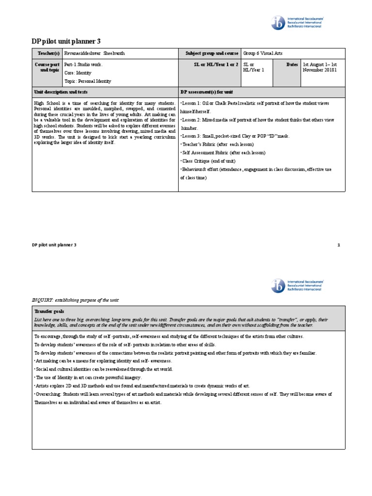 DP Unit Planner - Visual Art. | PDF | Identity (Social Science ...