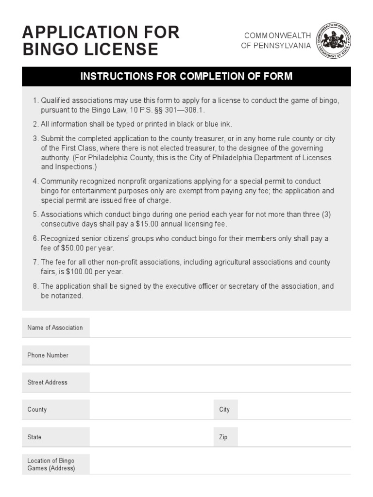 Pennsylvania Bingo License Application | PDF | Lease | Notary Public