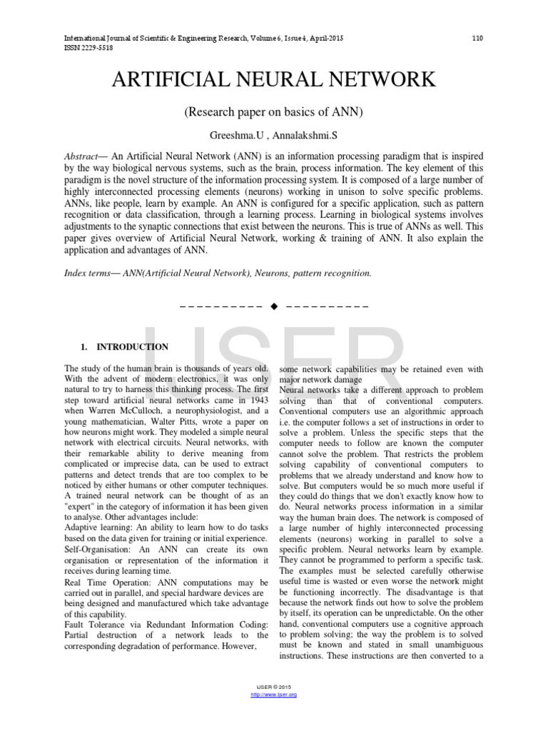 Ijser: Artificial Neural Network | PDF | Artificial Neural Network | Brain