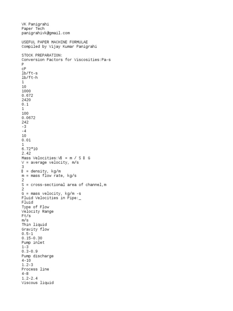 Formula PT Papermaking | PDF | Reynolds Number | Liquids