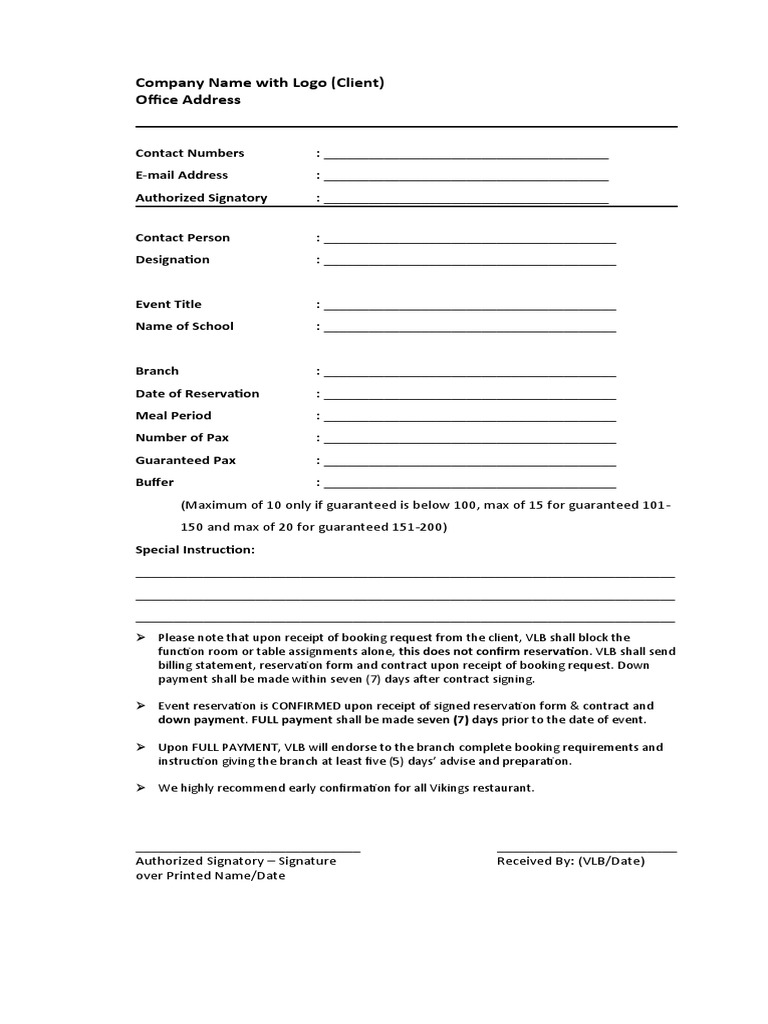 Reservation Request Form Template Booking Form Templates Create
