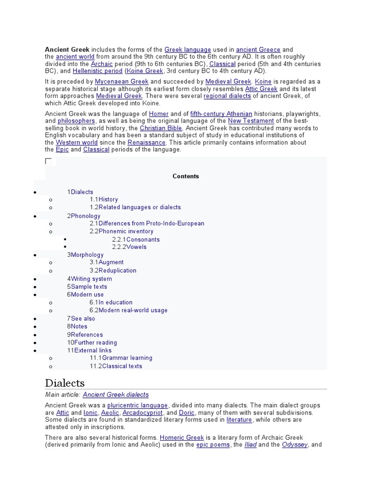 Dialects: Ancient Greek Includes The Forms of The | PDF | Koine Greek ...