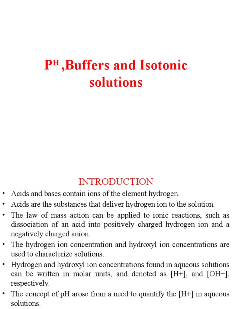 PH, Buffers and Isotonic Solutions | PDF | Buffer Solution | Ph