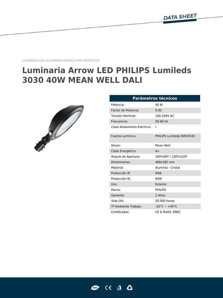 Luminaria Arrow LED PHILIPS Lumileds 3030 40W MEAN WELL DALI | PDF ...