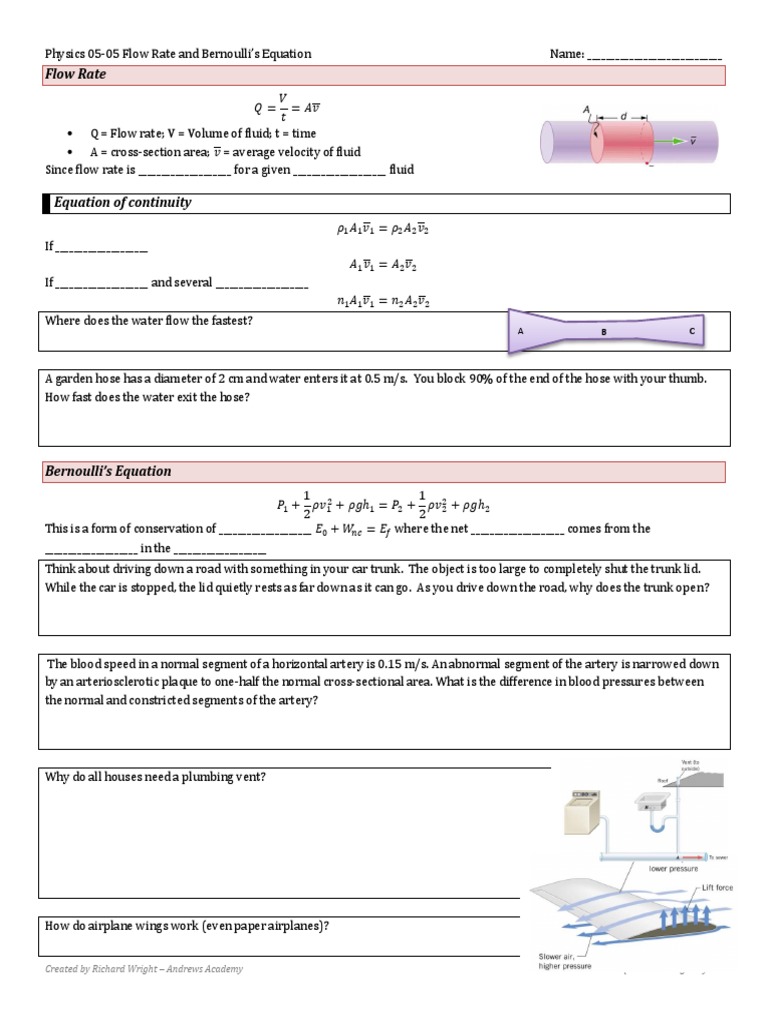Physics 05-05 Flow Rate and Bernoullis Equation | PDF | Artery | Fluid Dynamics