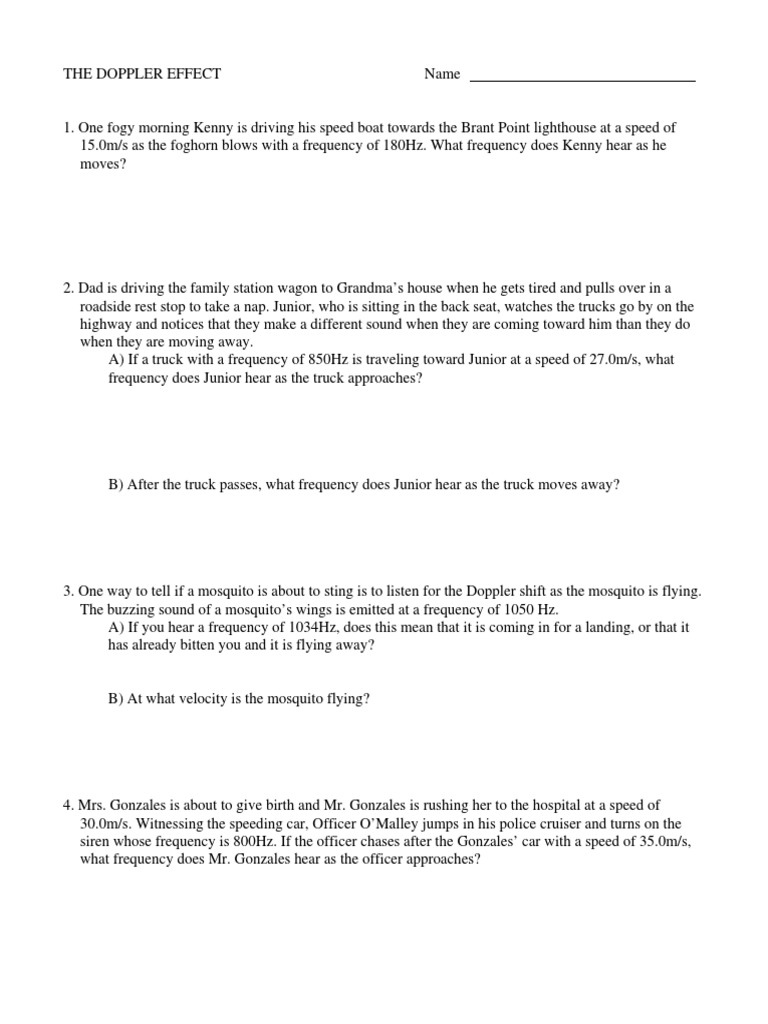 Doppler Effect Worksheet PDF | PDF