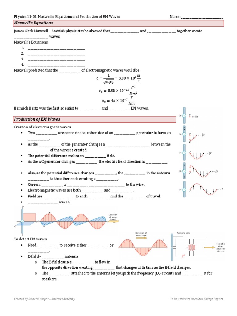 Physics 11-01 Maxwells Equations and Production of EM Waves | PDF ...