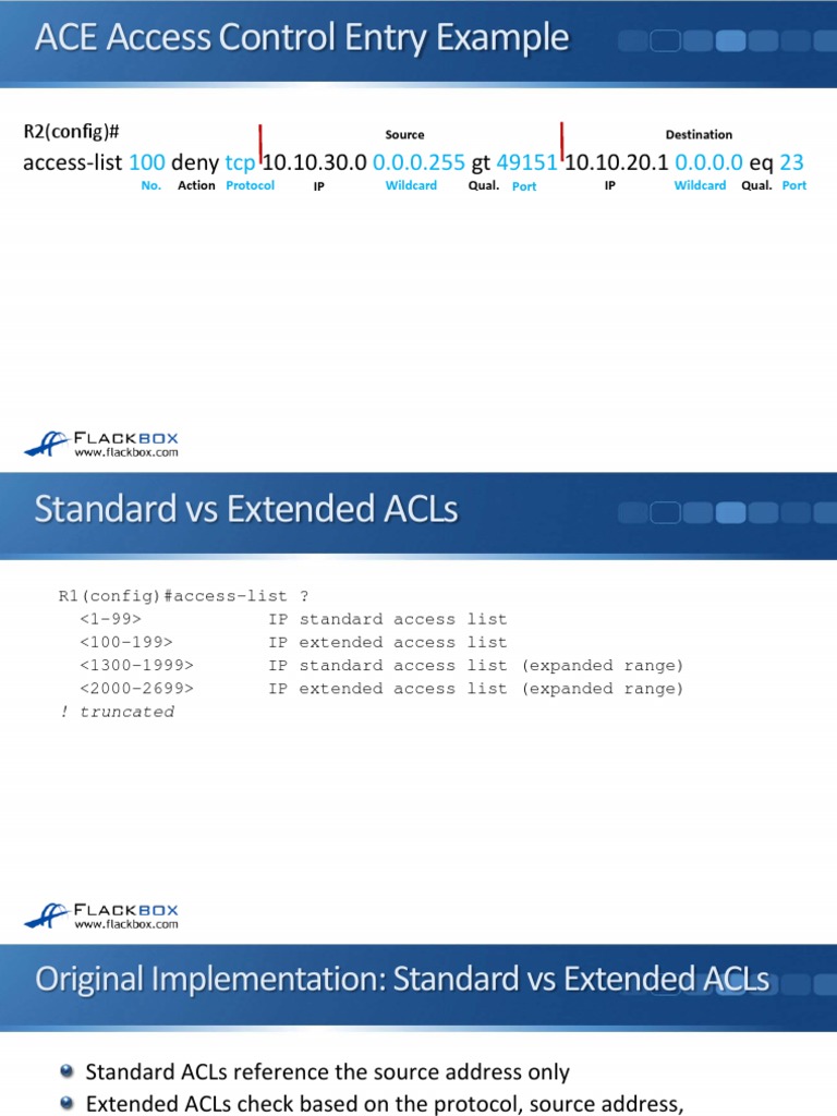 Standard vs Extended ACLs Explained | PDF | Transmission Control Protocol | Internet Protocols