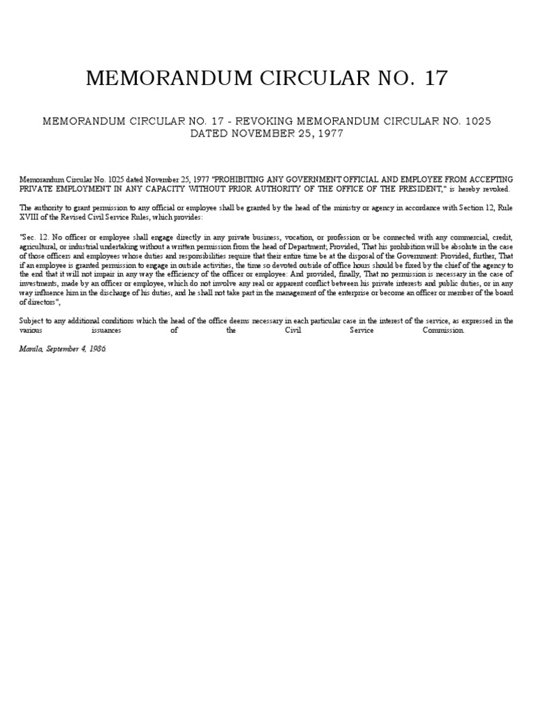 Memorandum Circular No. 17 - Authority To Practice | PDF