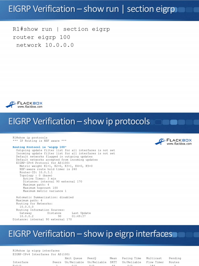 R1#show Run - Section Eigrp Router Eigrp 100 Network 10.0.0.0 | PDF ...