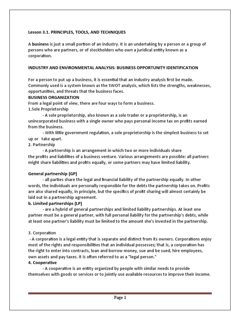 Lesson 3 Principles, Tools and Techniques | PDF | Partnership | Sole ...