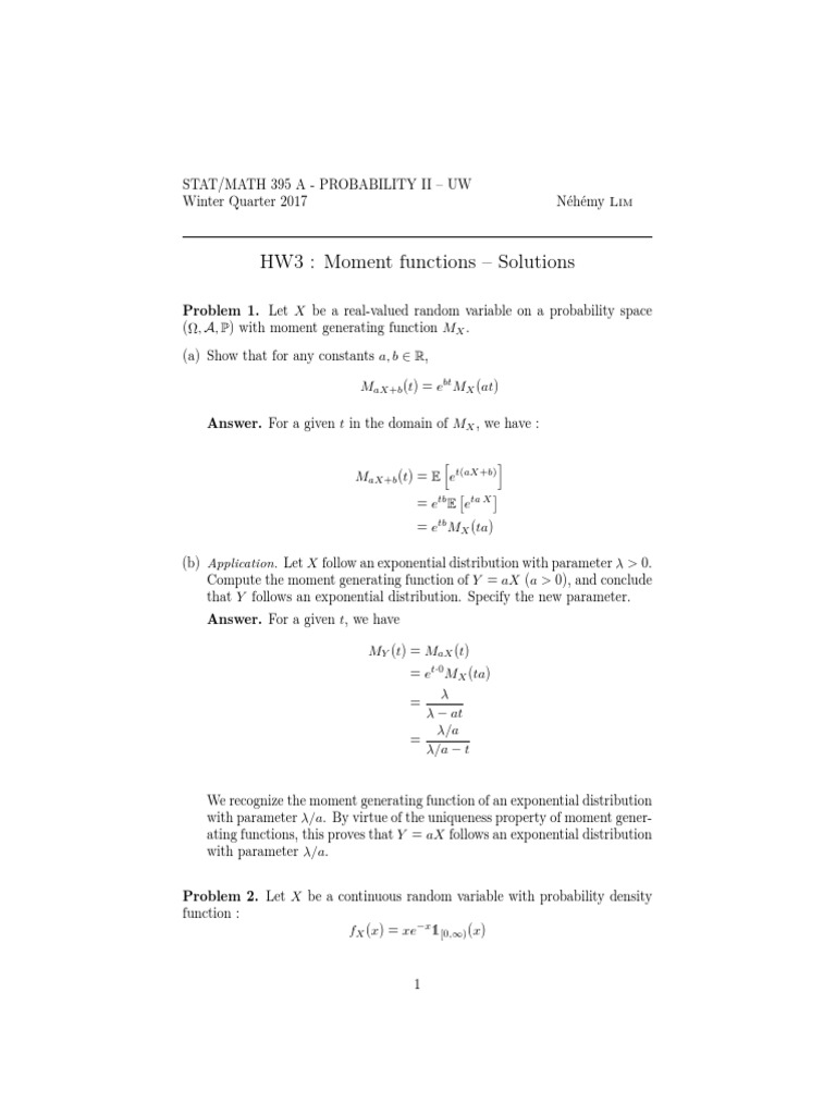 Moment Generating Functions in Probability | PDF | Probability ...