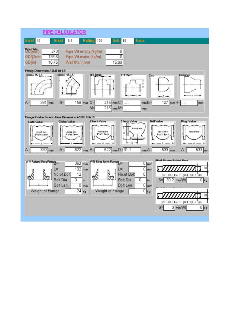 Pipe Sizing and Weight Calculator Excel | PDF | Pipe (Fluid Conveyance ...
