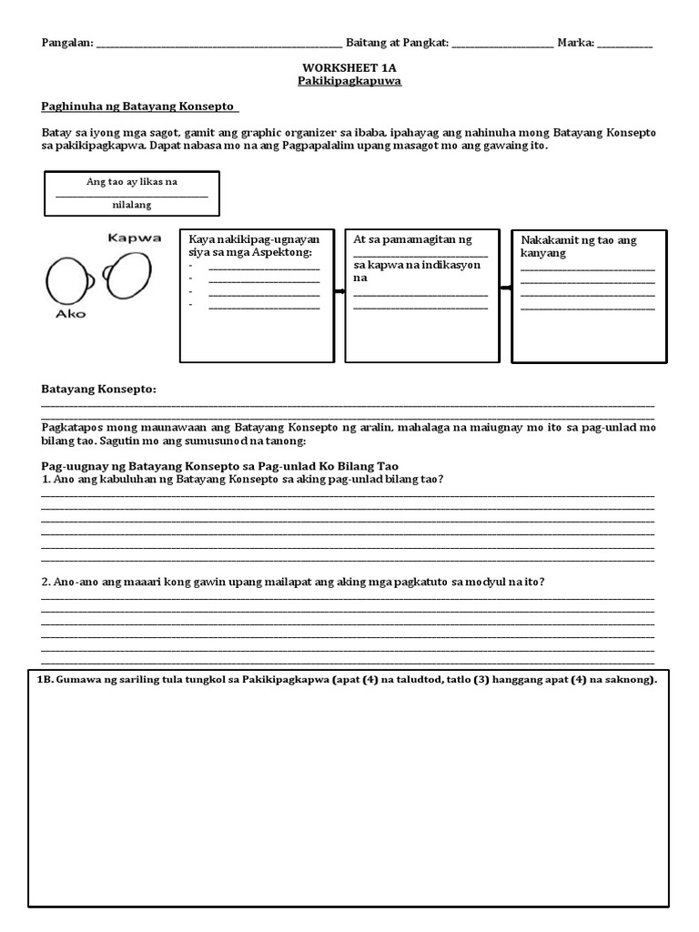 Worksheet Sa Pakikipagkapwa | PDF