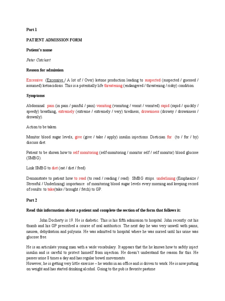 Patient Admission Form 1 | PDF | Diseases And Disorders | Medicine