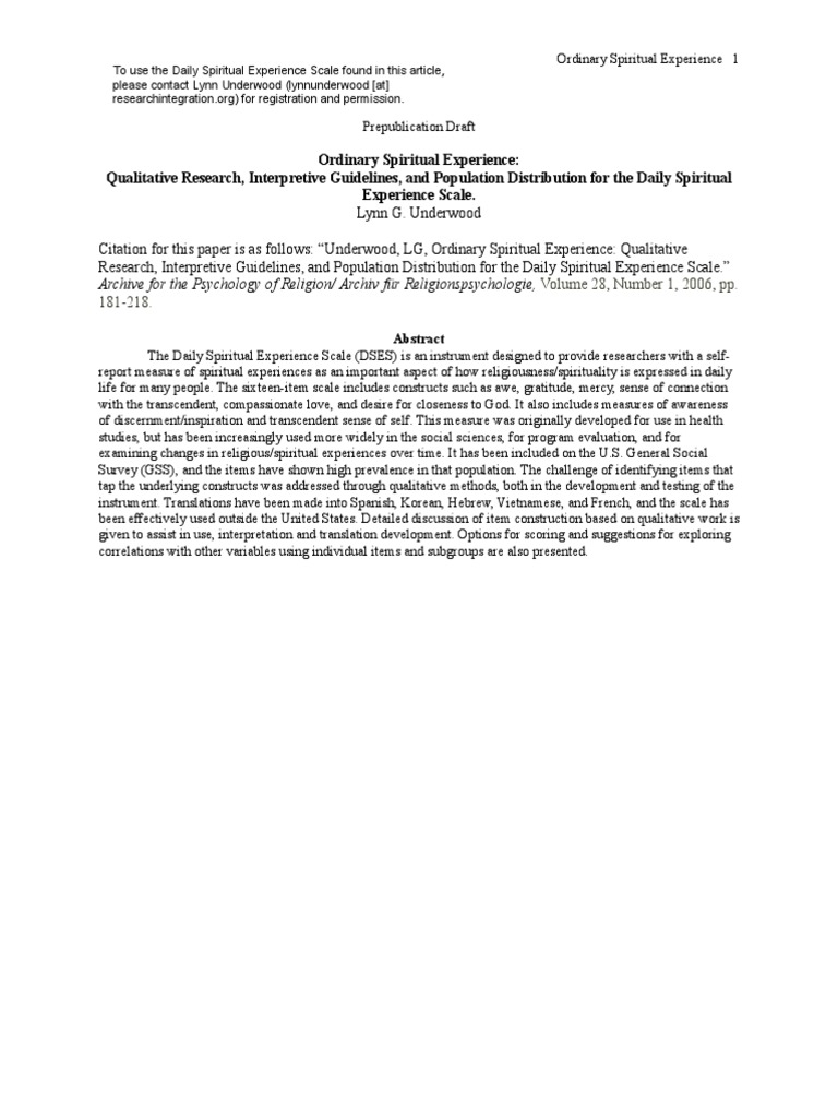 Dses Scale | PDF | Religious Experience | Spirituality