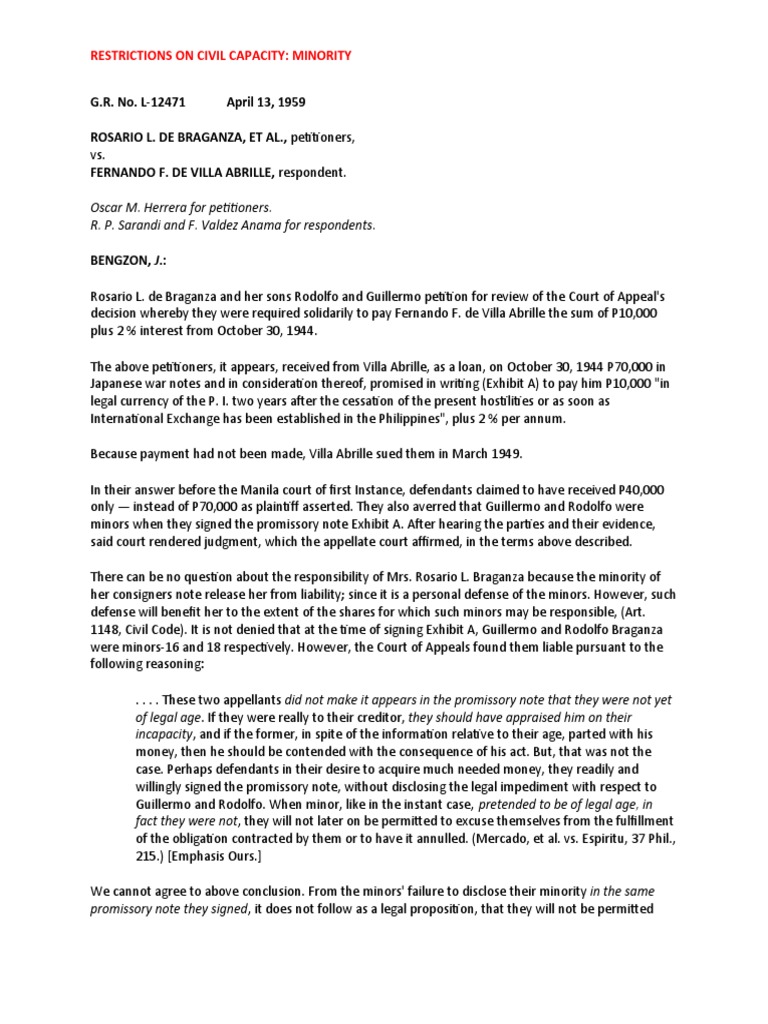 G.R. No. L-12471 April 13, 1959 ROSARIO L. DE BRAGANZA, ET AL ...