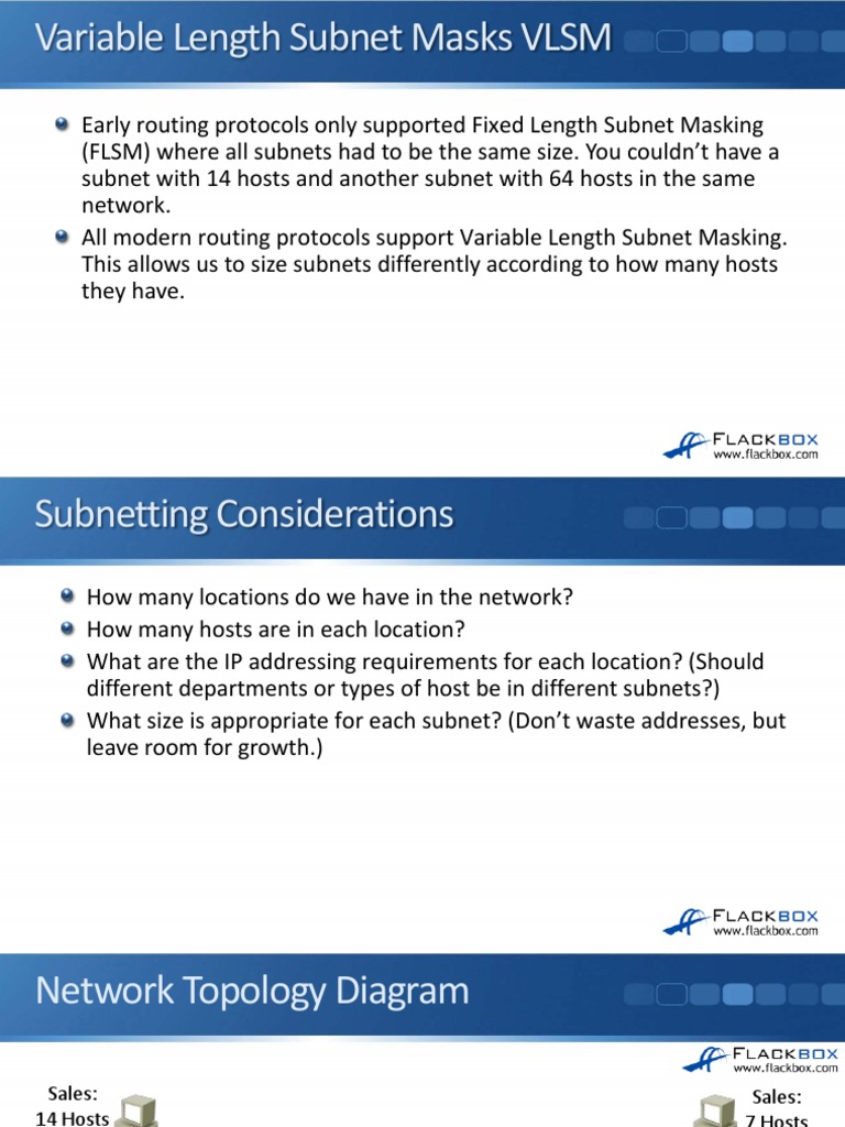 08-06 VLSM Example Part 1 | PDF | Ip Address | Internet Architecture