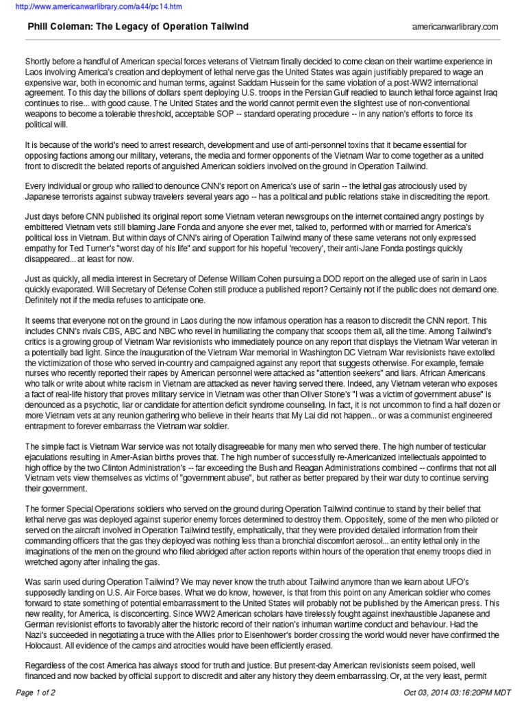 The Legacy of Operation Tailwind: An Analysis of the Complex Political ...