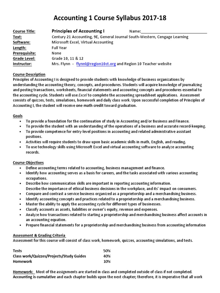 Syllabus Accounting I 2017-18 | PDF | Worksheet | Microsoft Excel