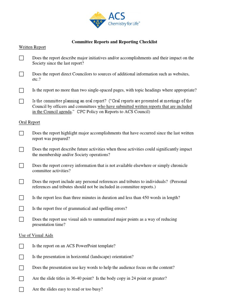 Committee Reports and Reporting Checklist | PDF