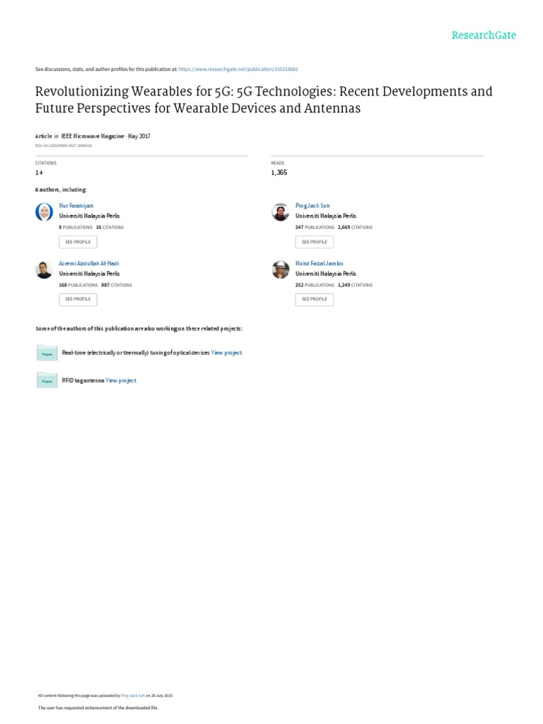 Revolutionizing Wearables For 5G: 5G Technologies: Recent Developments ...