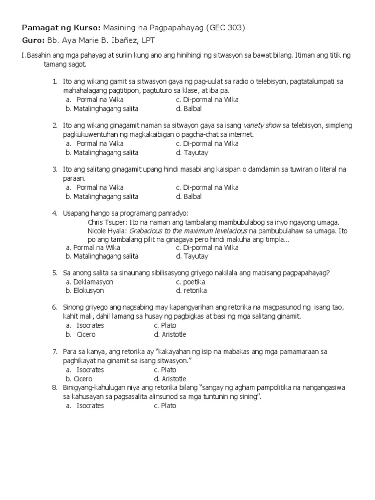 Multiple Choice Test | PDF