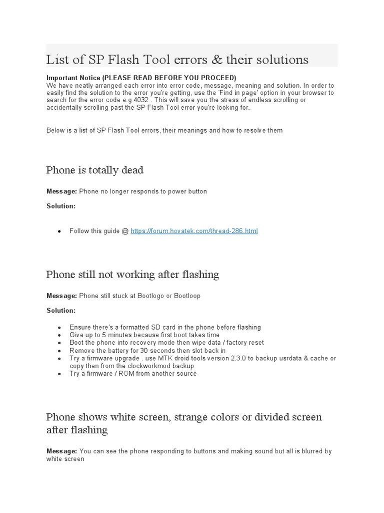 List of SP Flash Tool Errors & Their Solutions: Phone Is Totally Dead ...