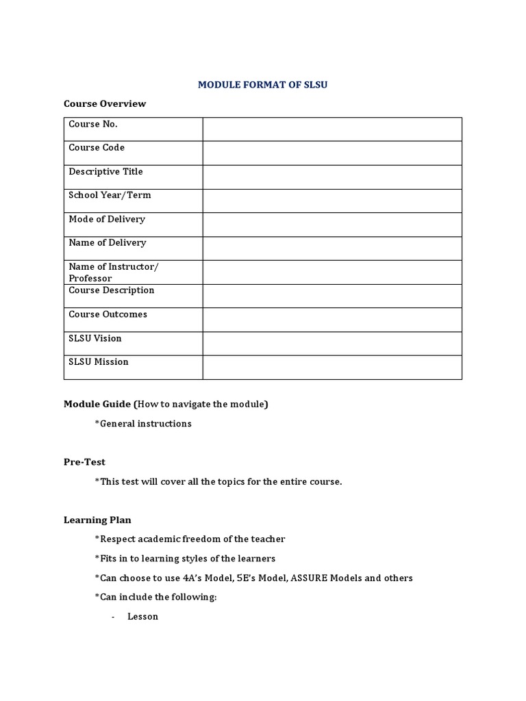 Course Overview: Module Format of Slsu | PDF