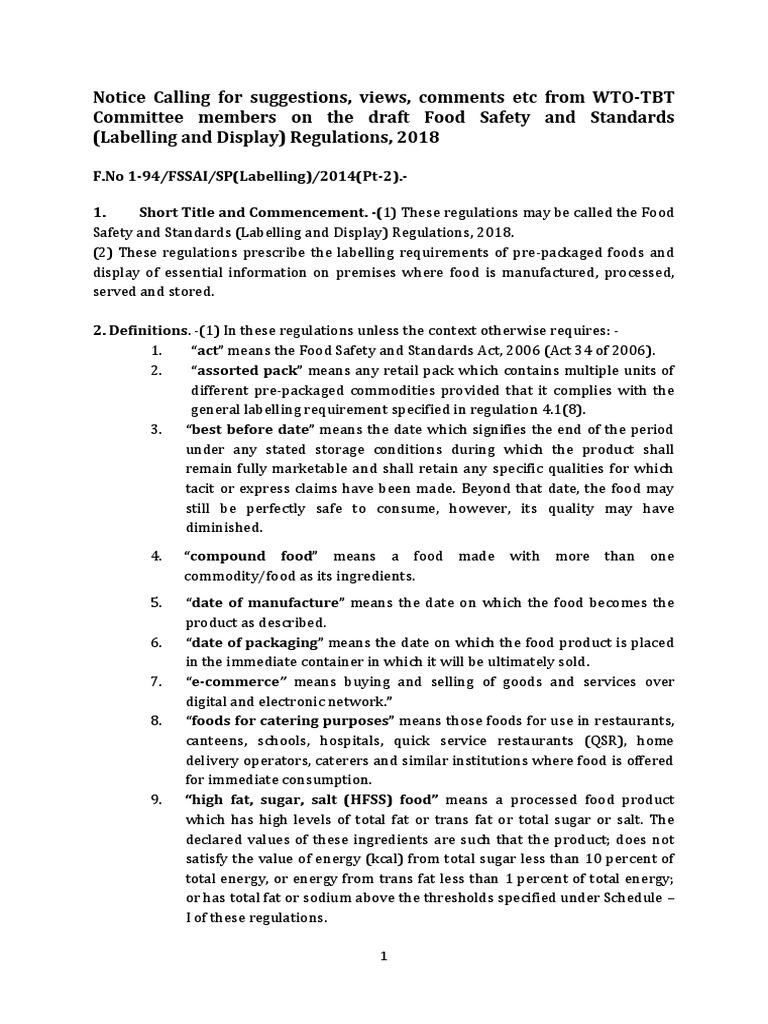 Draft WTO TBT Notification Standards Ice 11 04 2018 | PDF | Vegetable ...