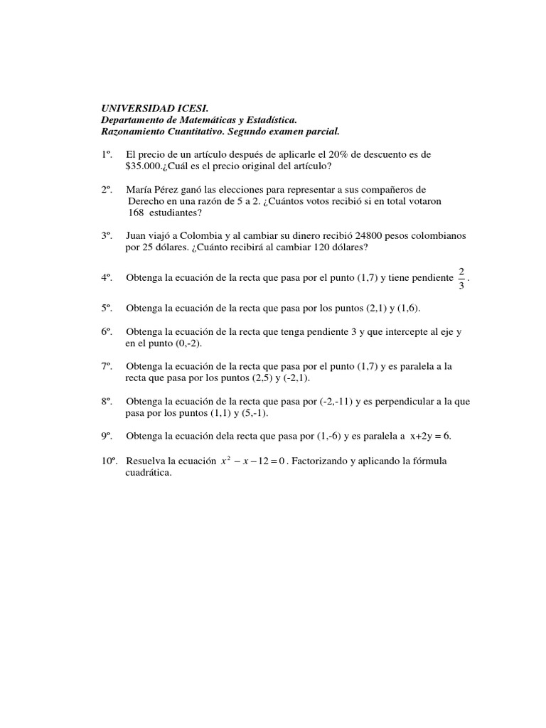 Examen Parcial 2 Razonamiento Cuantitativo | PDF
