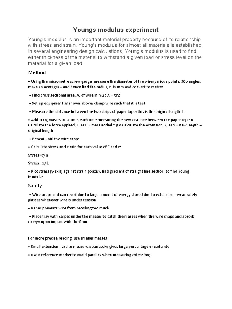 Youngs Modulus Experiment | PDF