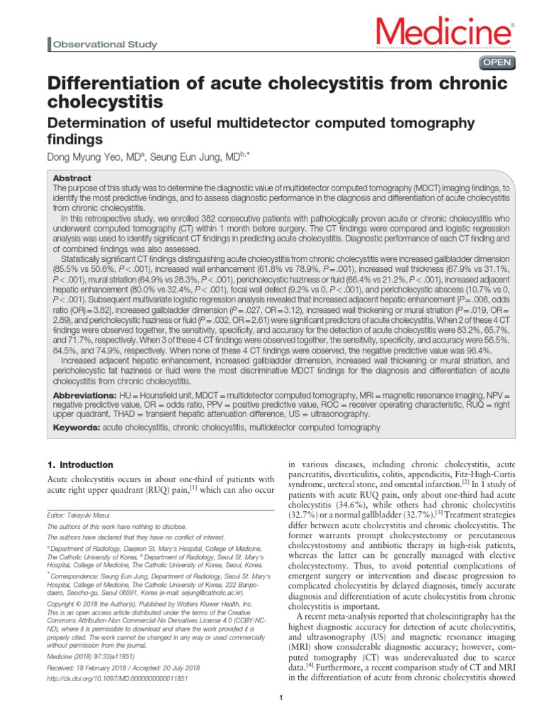 Medicine: Differentiation of Acute Cholecystitis From Chronic ...