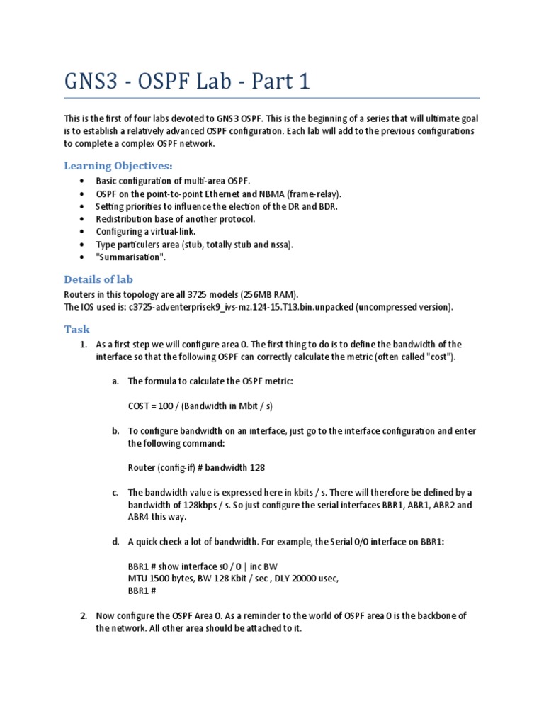 GNS3 - OSPF Lab - Part 1: Learning Objectives | PDF | Computer Network ...